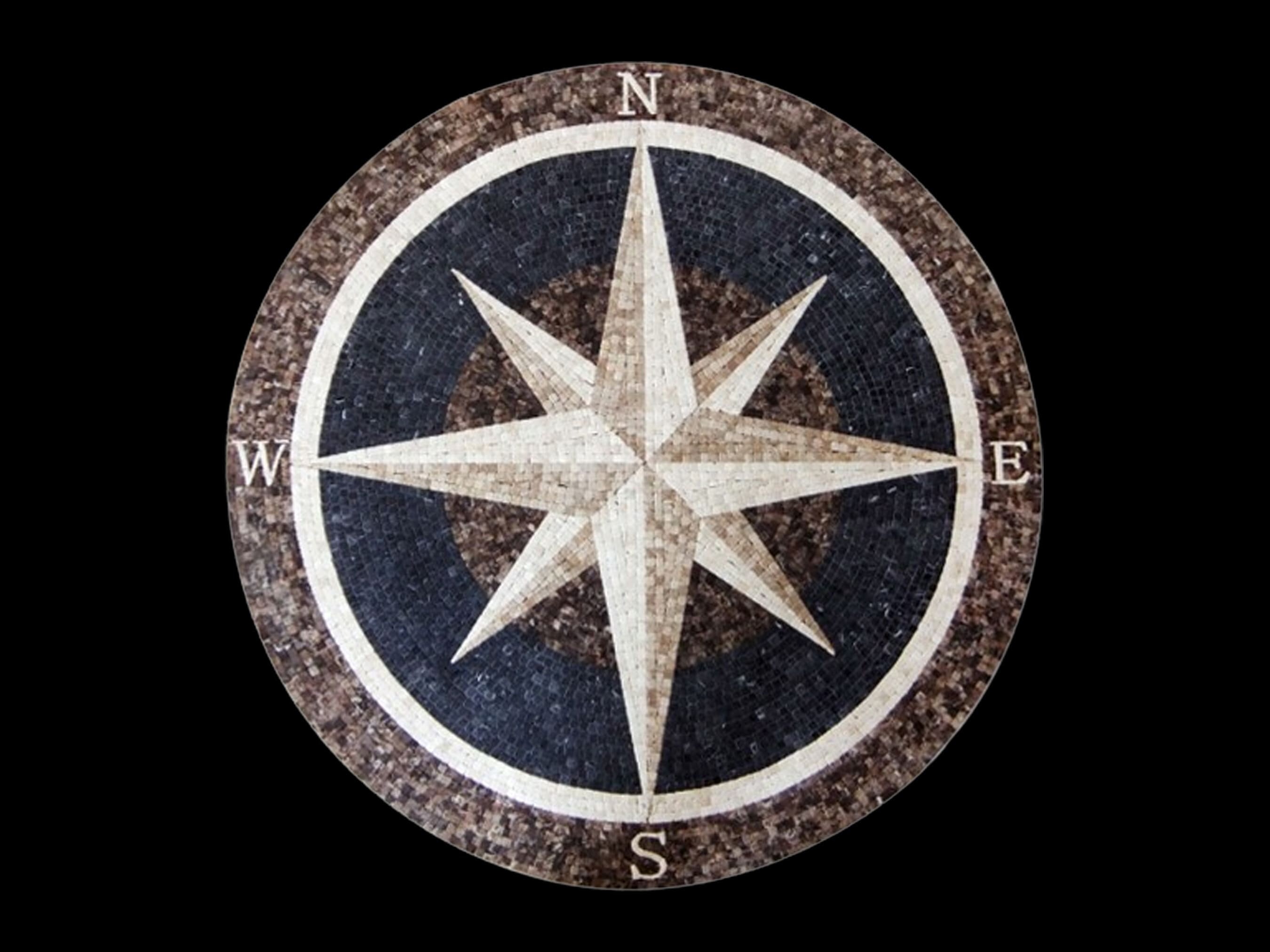 Hand-cut Marble Compass Mosaic Design: Geometric Round Medallion ...