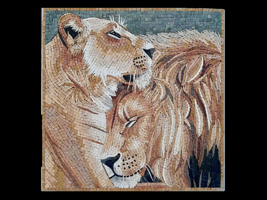 Lion and Lioness Mosaic Wall Art | Handmade Wildlife Tile Artwork ...