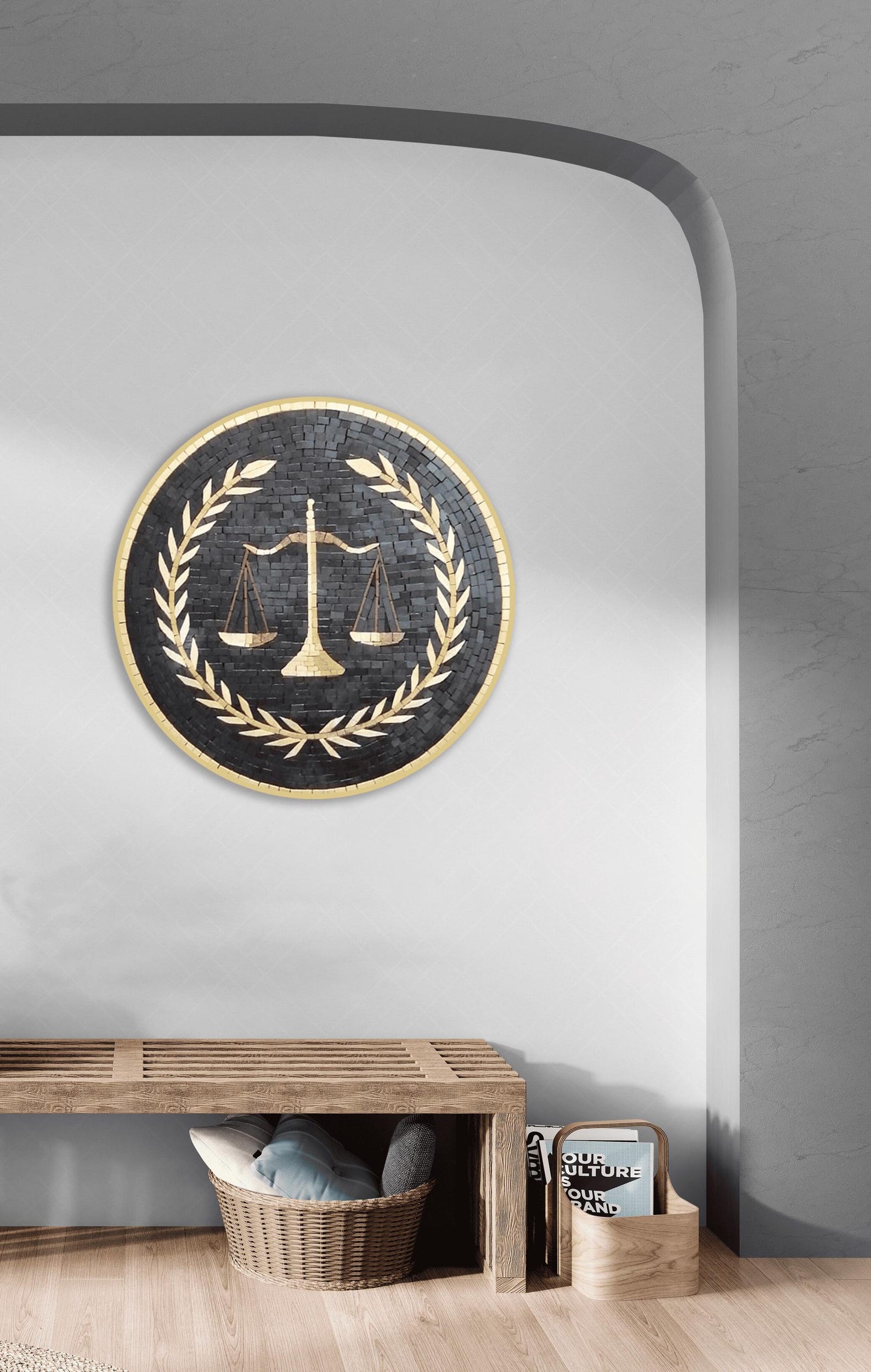 Justice Scales Mosaic Wall Art | Handmade Law Office Decor | Black and ...