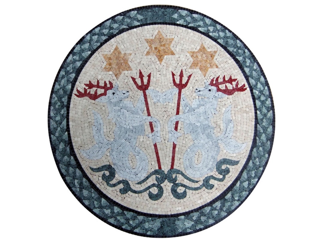 Oceanic Reindeer Mosaic Medallion Art: Hand-cut Marble Tile | Handmade ...
