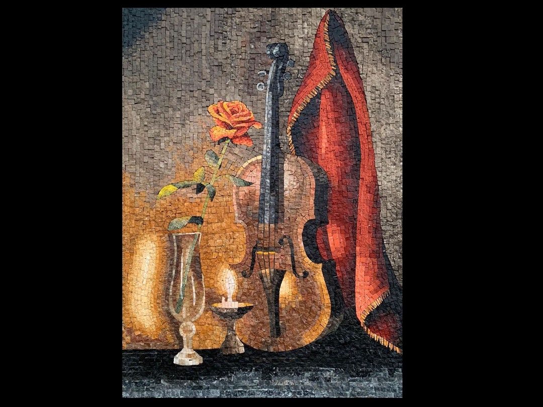 Handcrafted Violin Mosaic Wall Art | Elegant Musical Instrument Tile ...