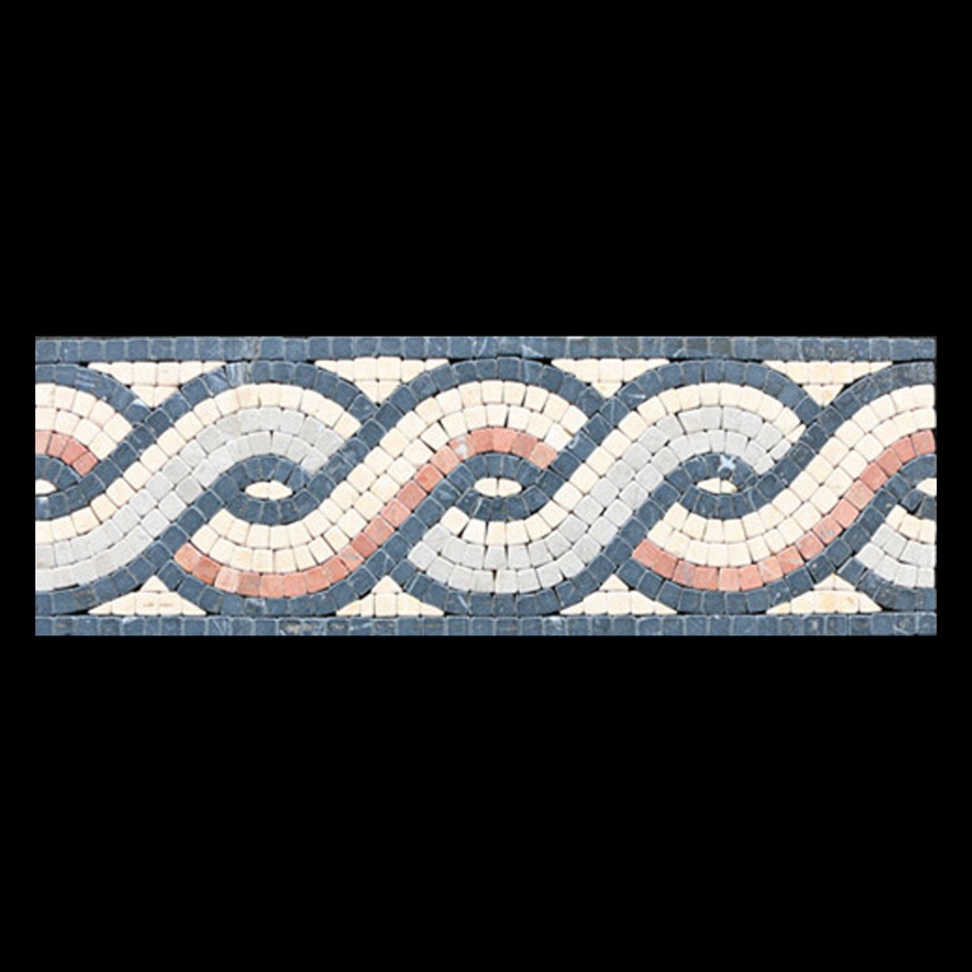 Wave Mosaic Border Art Print – Blue & Terracotta Geometric Tile Decor ...