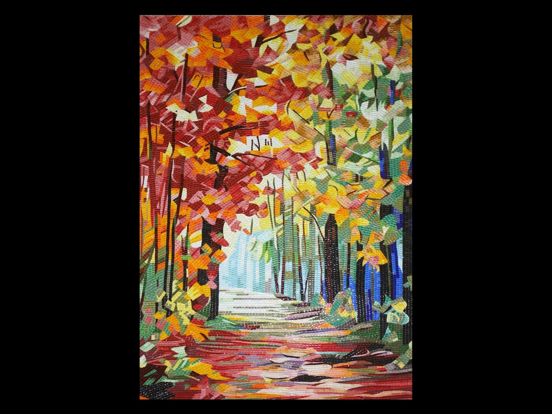 Handmade Autumn Forest Mosaic Wall Art | Colorful Fall Pathway Glass ...
