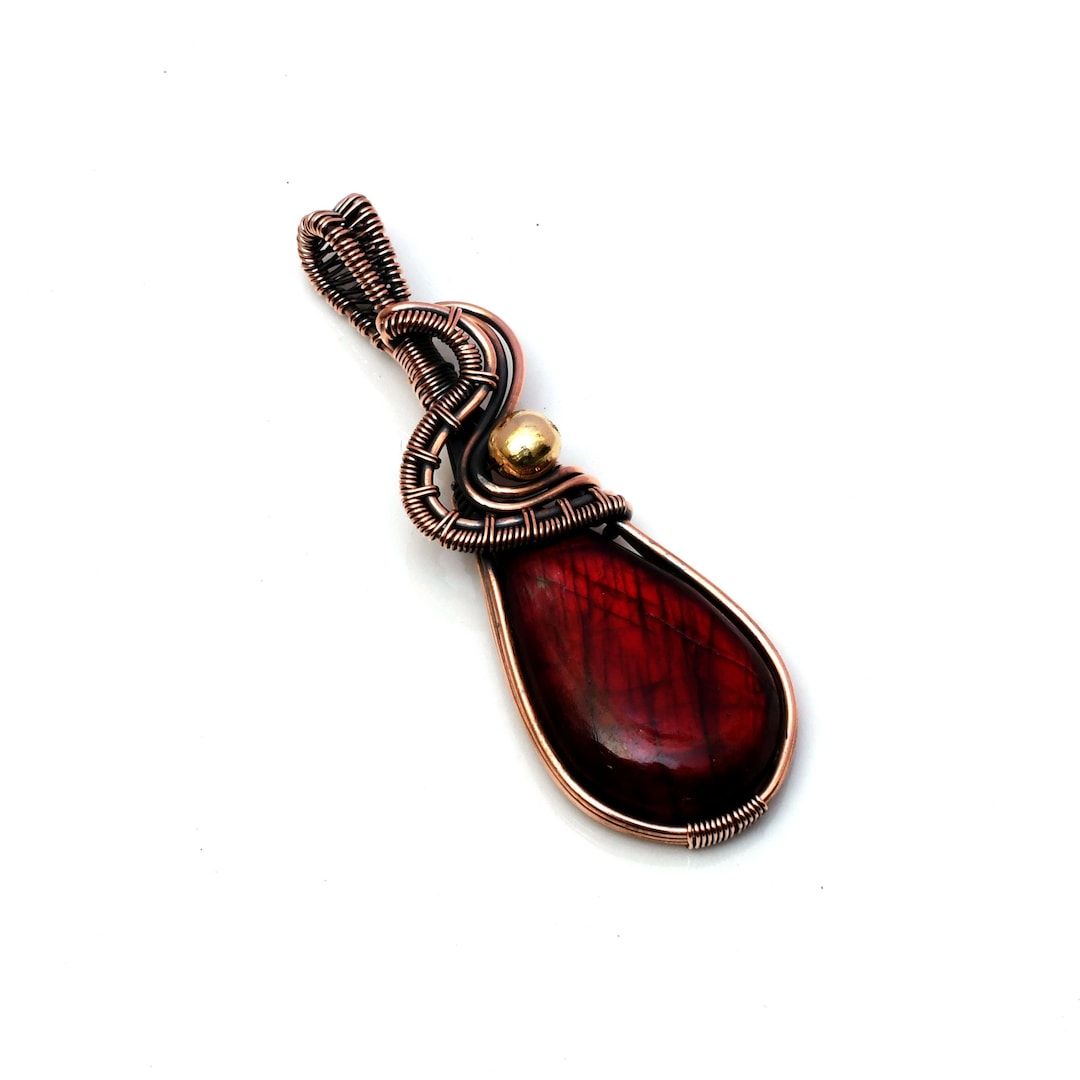 Red Labradorite Copper Wire Wrapped Pendant Red Labradorite Gemstone ...