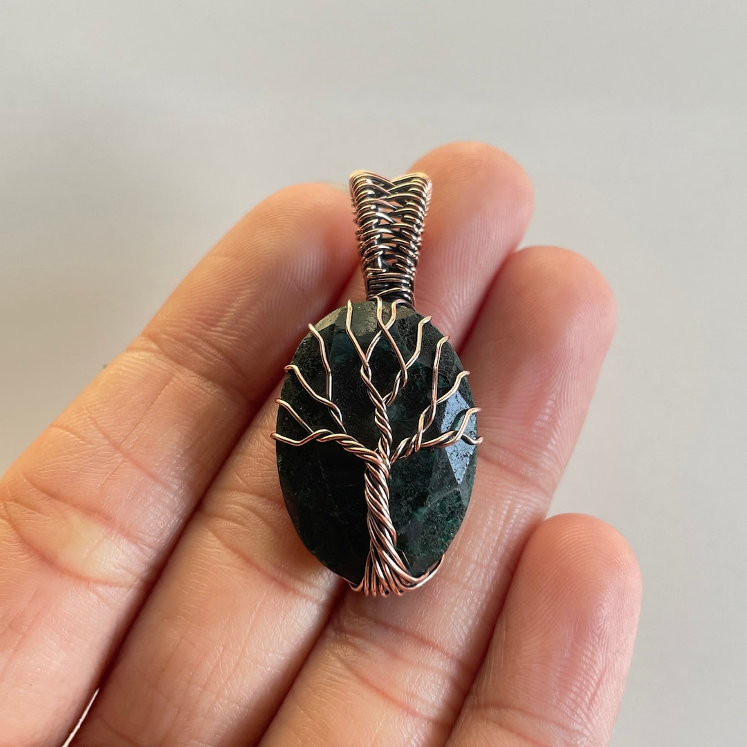 Tree of Life Emerald Copper Wire Wrapped Pendant Emerald Gemstone ...