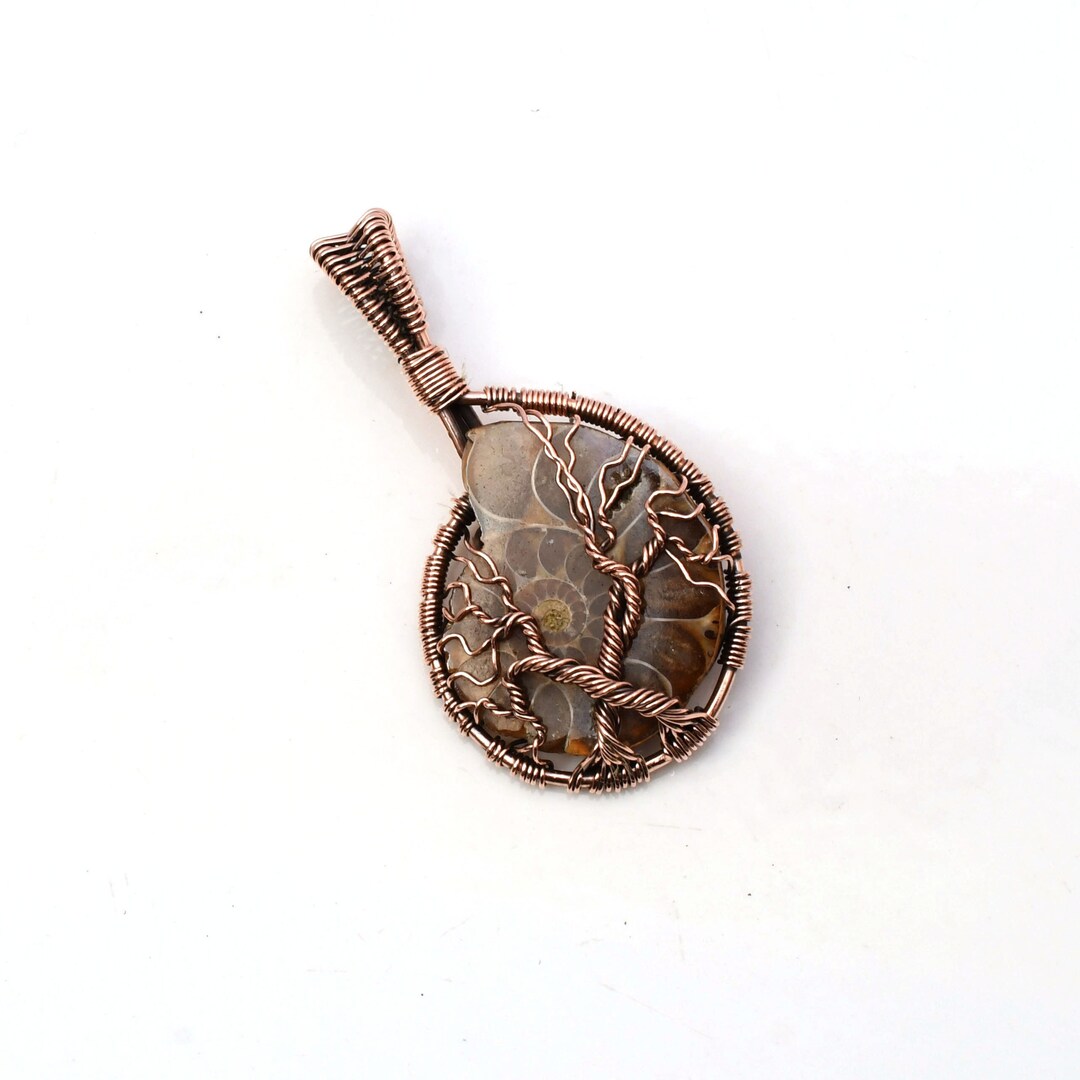 Tree of Life Ammonite Fossil Copper Wire Wrapped Pendant Ammonite ...