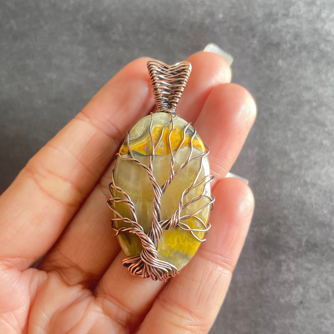 Tree of Life Bumble Bee Jasper Copper Wire Wrapped Pendant Bumble Jasper Gemstone Pendant ...