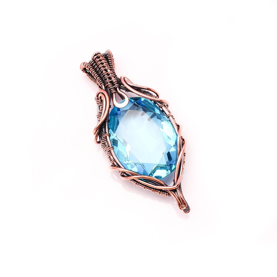 Blue Topaz Copper Wire Wrapped Cat Pendant Blue Topaz Gemstone Pendant ...