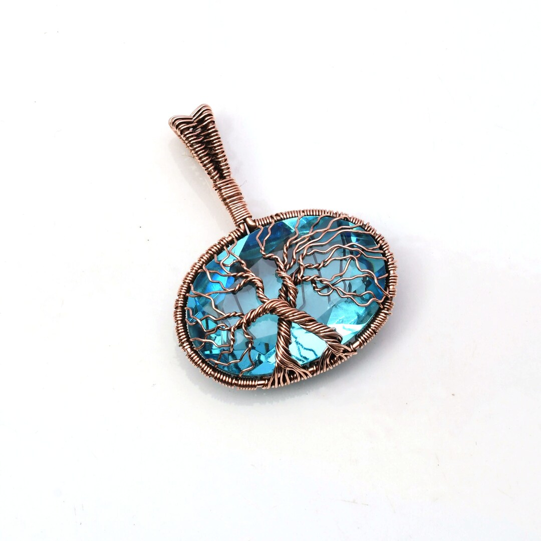 Tree of Life Blue Topaz Copper Wire Wrapped Pendant Blue Topaz Gemstone ...
