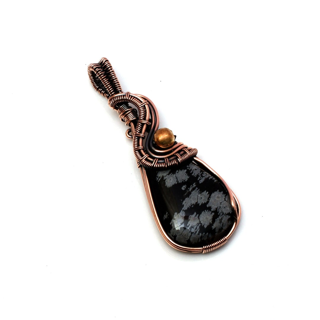Snowflake Obsidian Copper Wire Wrapped Pendant Snowflake Obsidian ...