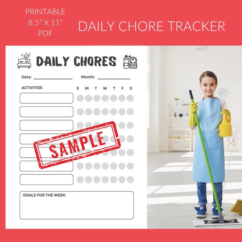 Printable Kids Chore Chart: Weekly Responsibility Tracker (PDF) - Etsy