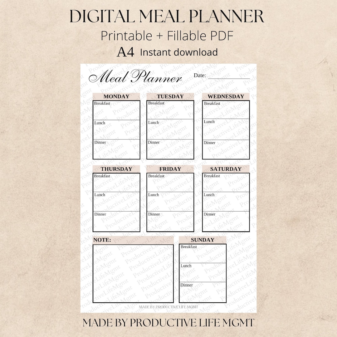 Weekly Meal Planner | Digital Meal Planner | Digital Daily Planner ...