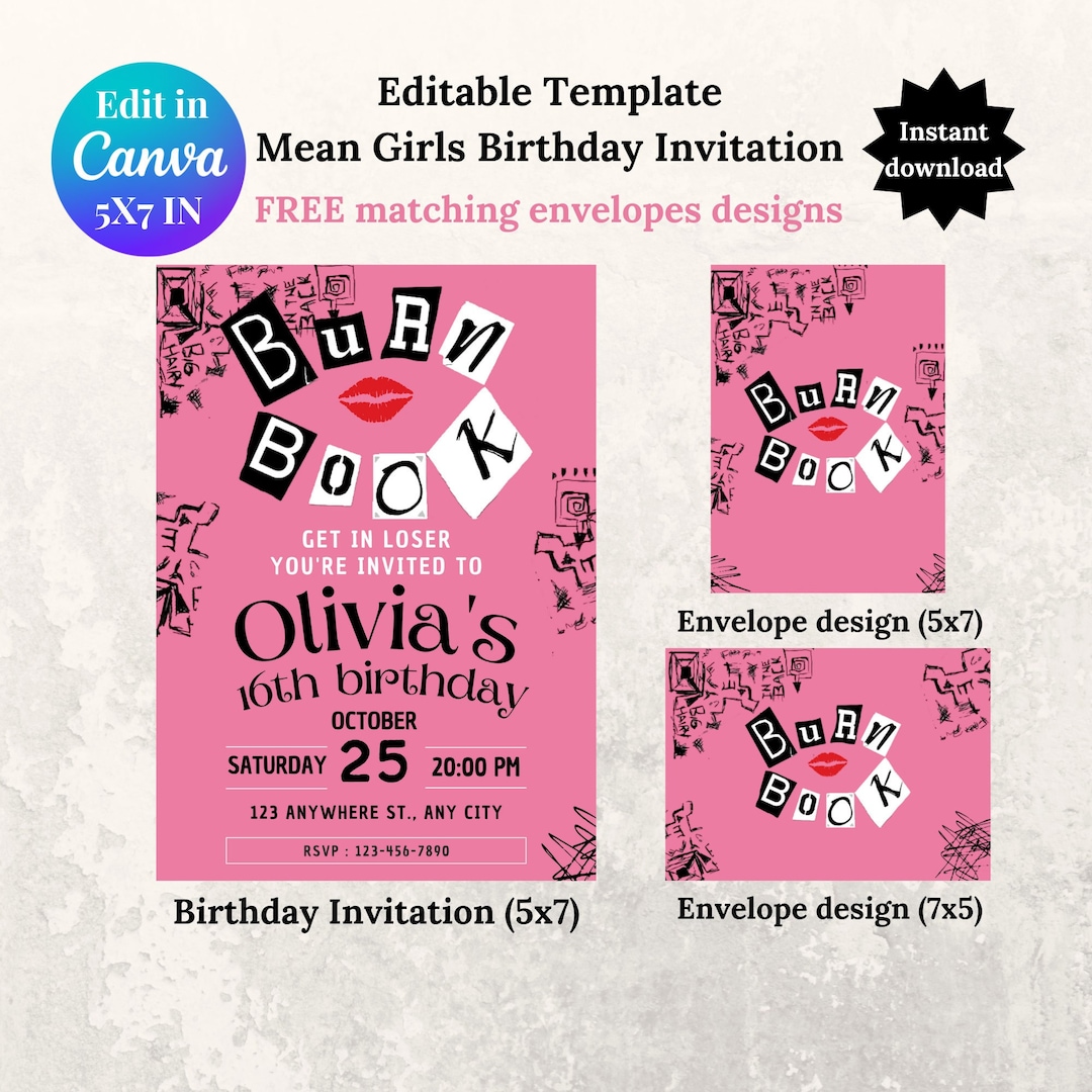 Mean Girls Inspired Birthday Invitation, Mean Girls Invitation, Girl ...