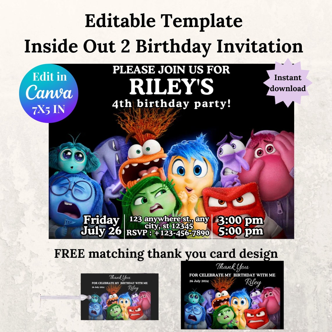 Inside Out 2 Movie Invitation, Inside Out Birthday Invitation, Inside ...