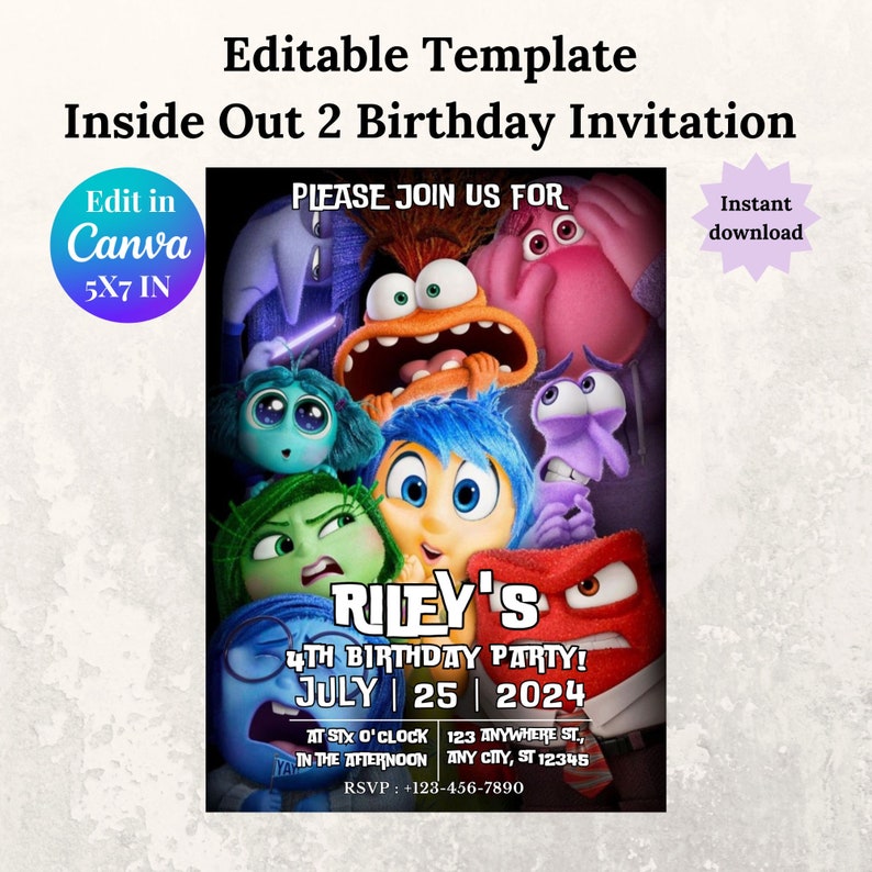 Inside Out 2 Movie Invitation, Inside Out Birthday Invitation, Inside ...