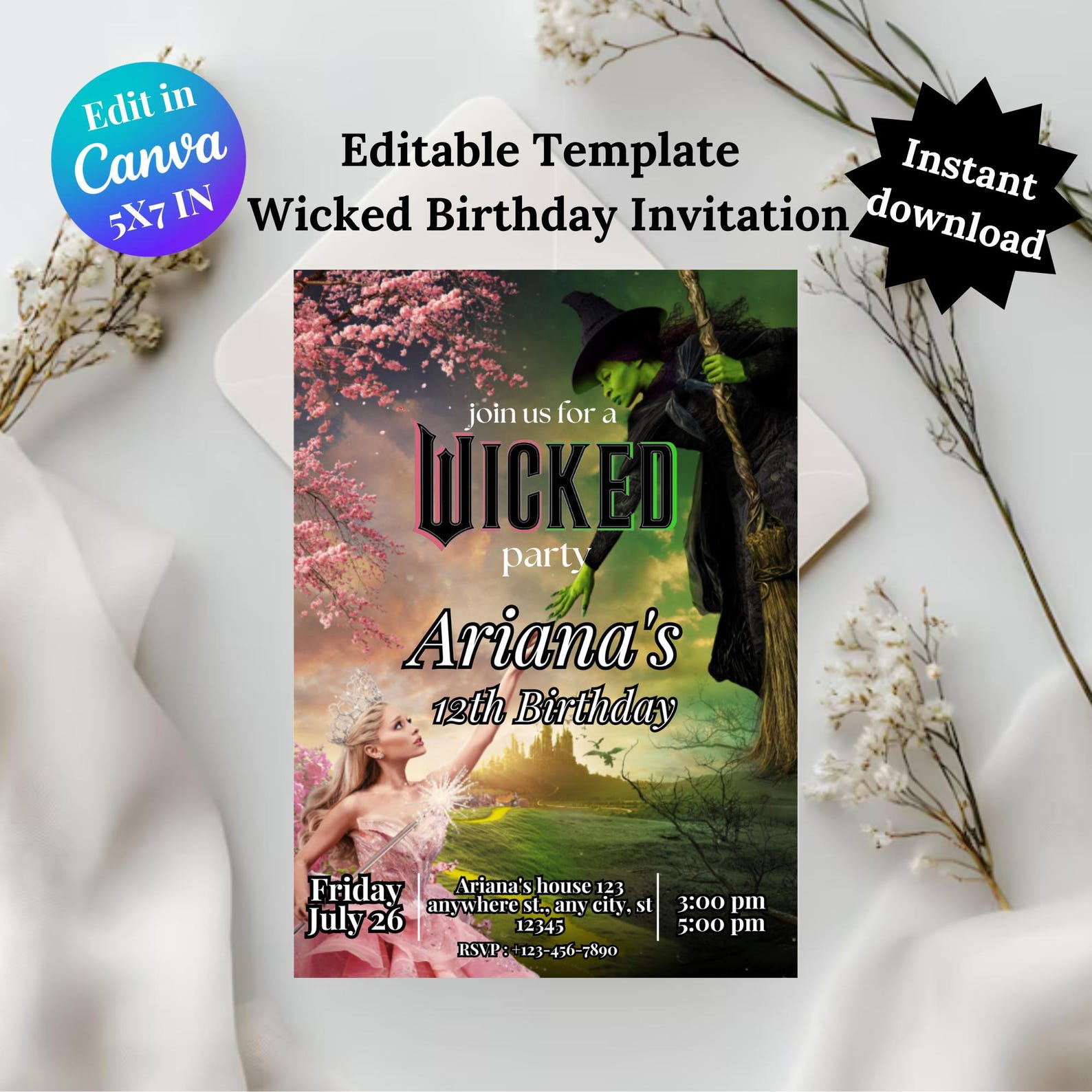 WICKED Birthday Invitation, WICKED Movie Ticket, WICKED 2024 Invitation ...
