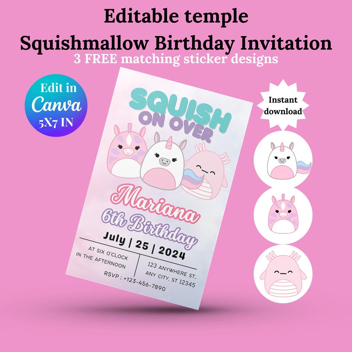 Squishmallow Birthday Invitation | Squishmallow Editable Invitation ...