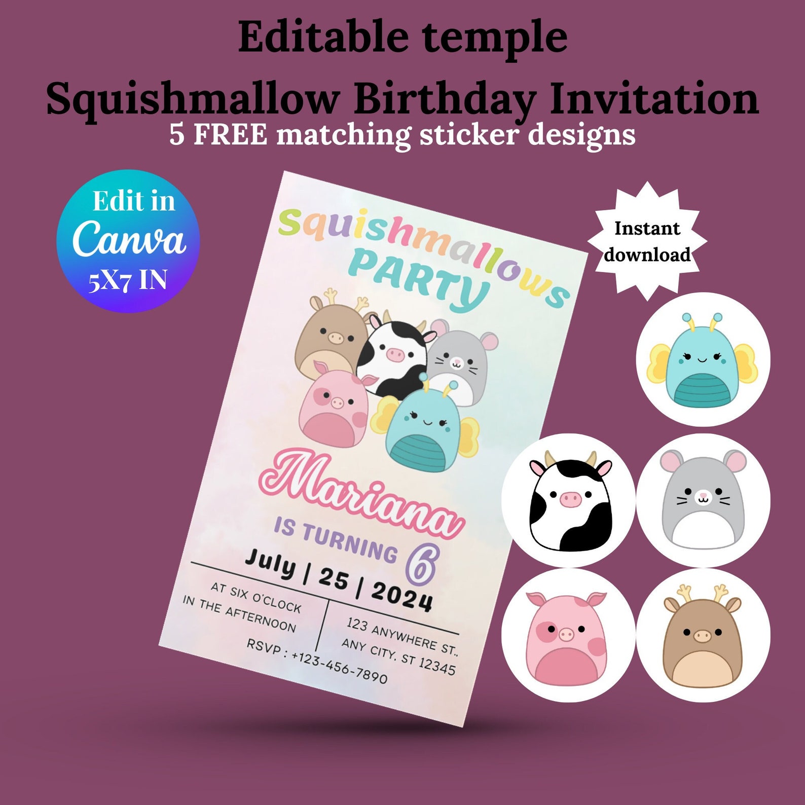 Squishmallow Birthday Invitation | Squishmallow Editable Invitation ...