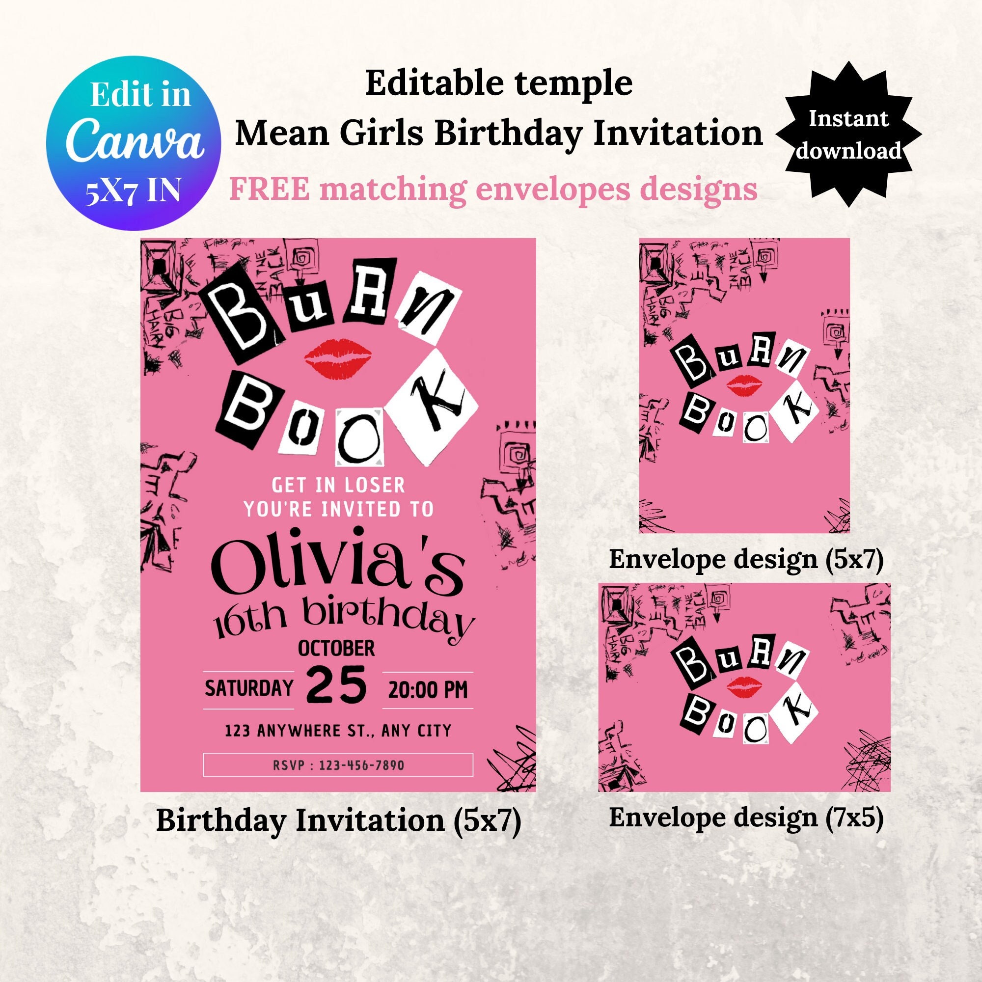 Mean Girls Inspired Birthday Invitation, Mean Girls Invitation, Girl ...