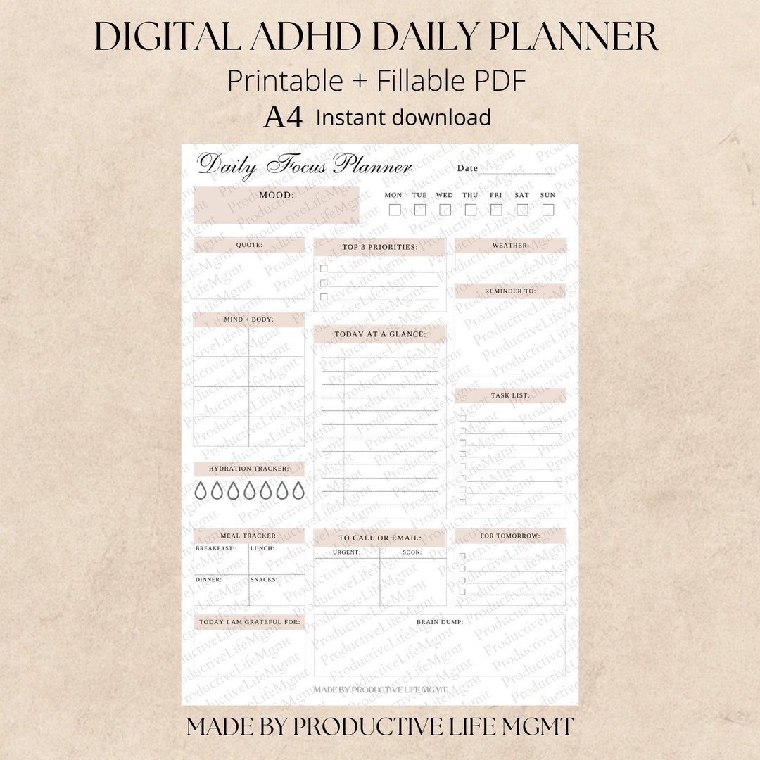 ADHD Digital Planner, Printable ADHD Planner, Adhd Planner for Adults ...