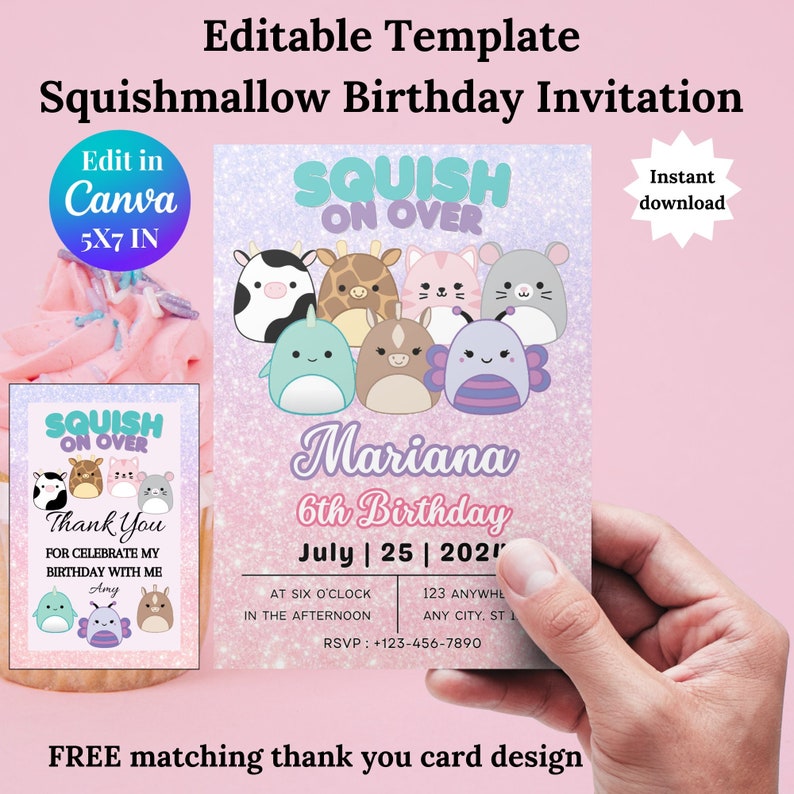 Squishmallow Birthday Invitation | Squishmallow Editable Invitation ...