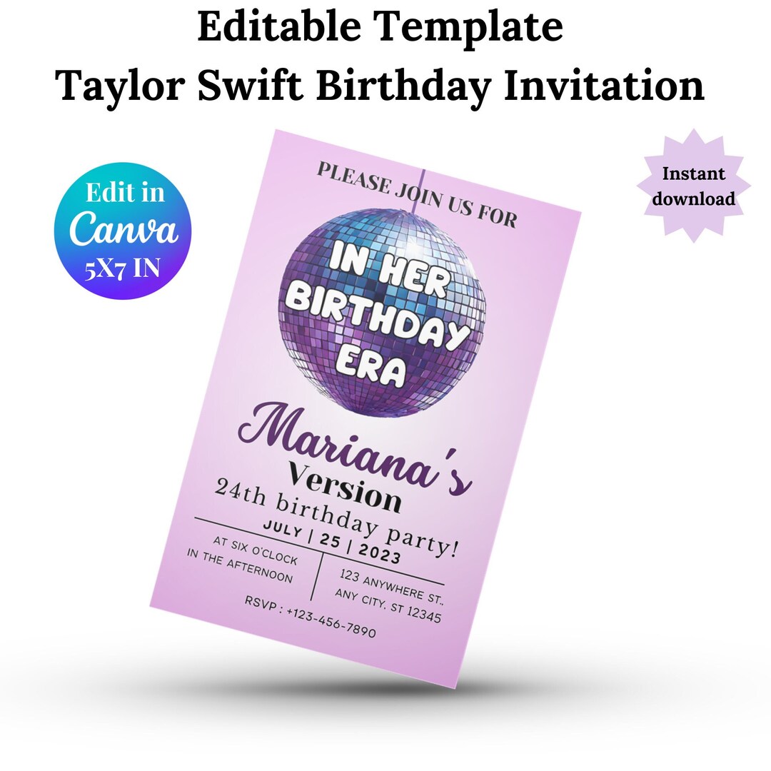 Editable Era Tour Invitation, Eras Birthday Invitation, Taylor Party ...