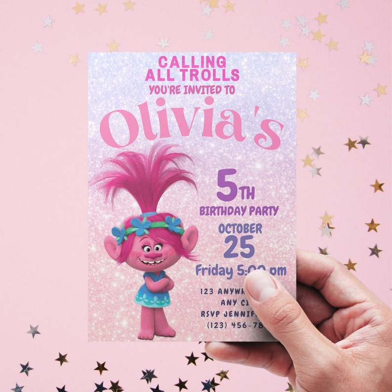 Trolls Invitation Template, Printable Birthday Invitation, Editable ...