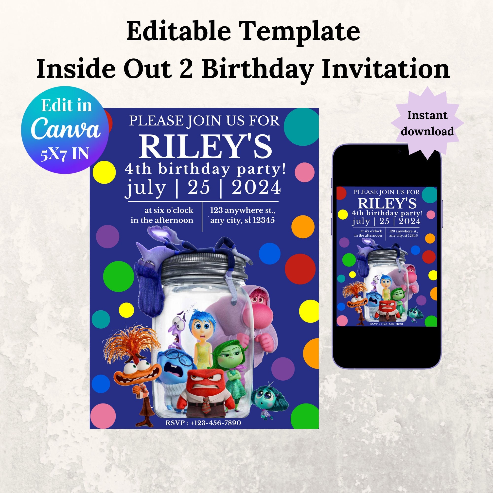 Inside Out 2 Movie Invitation, Inside Out Birthday Invitation, Inside ...