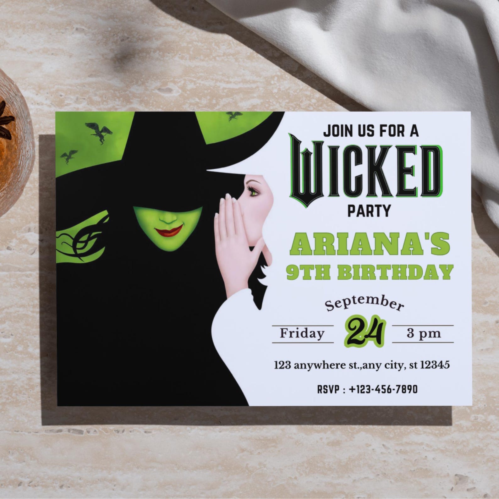 WICKED Birthday Invitation, WICKED Movie Ticket, WICKED 2024 Invitation ...