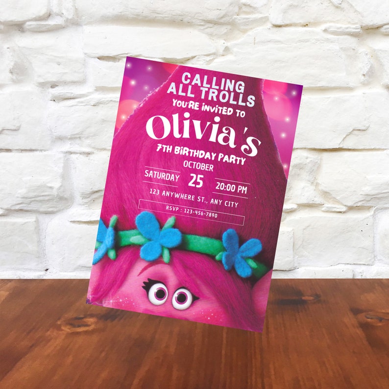 Trolls Invitation Template, Editable Trolls Invite, Girl Birthday ...