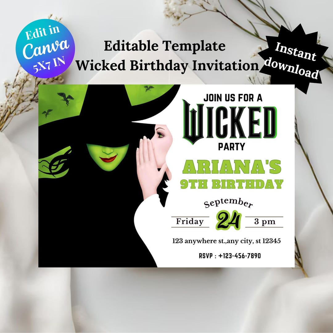 WICKED Birthday Invitation, WICKED Movie Ticket, WICKED 2024 Invitation ...