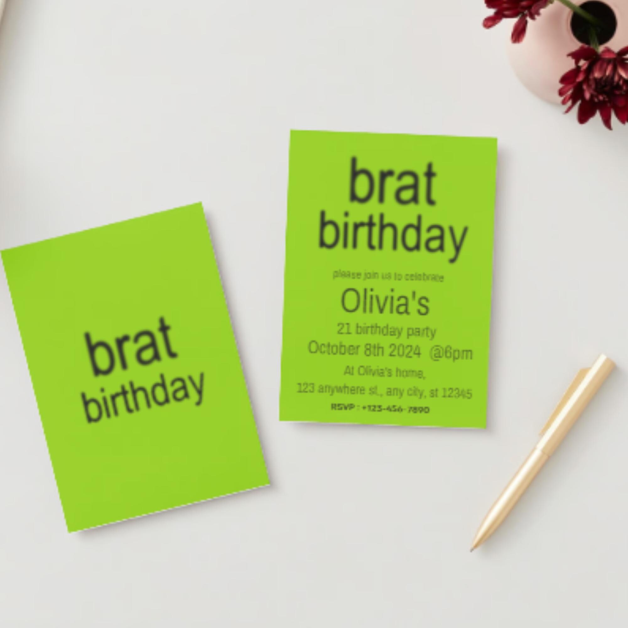 Brats Invitation, Birthday Invitation, Brat Birthday Card, Girl ...