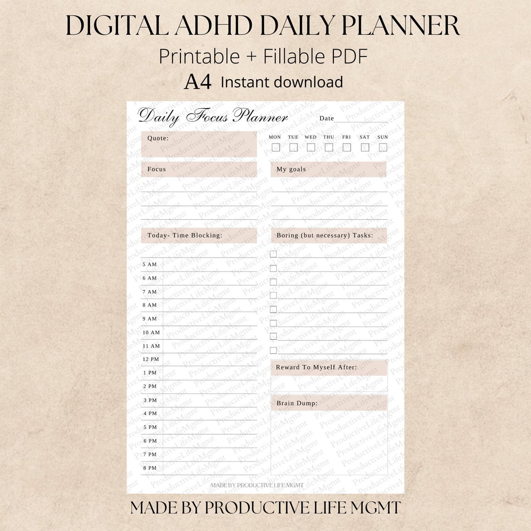 ADHD Digital Planner, Printable ADHD Planner, Adhd Planner for Adults ...