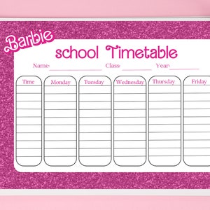 Printable Barbie School Timetable, Kids Daily Schedule, Back to School ...