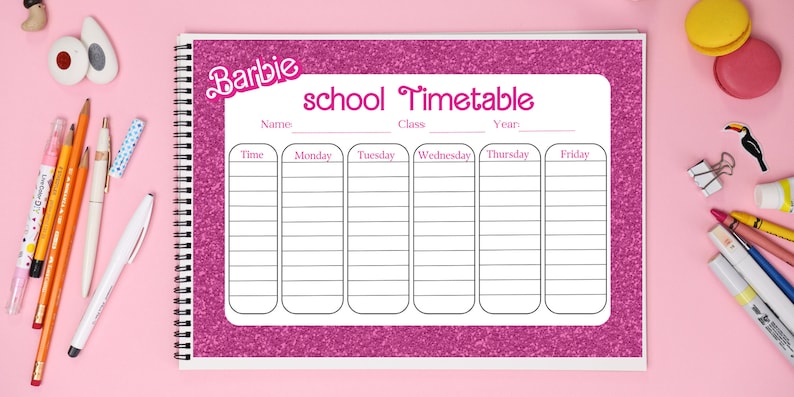 Printable Barbie School Timetable, Kids Daily Schedule, Back to School ...