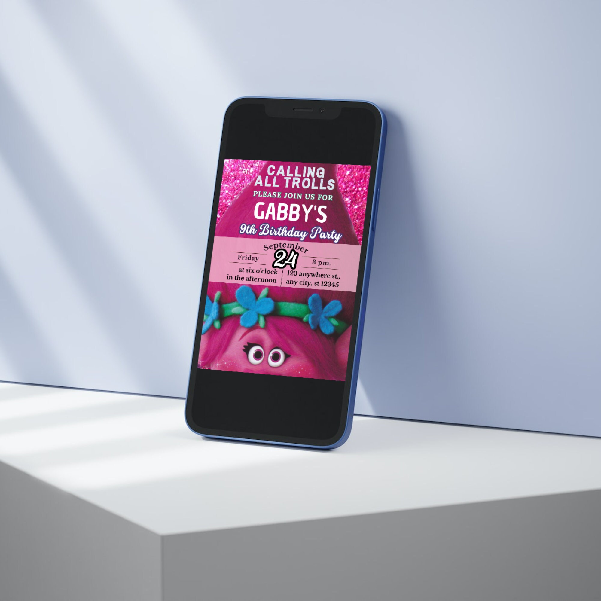 Poppy Invite Template, Printable Birthday Invitation, Editable Trolls ...