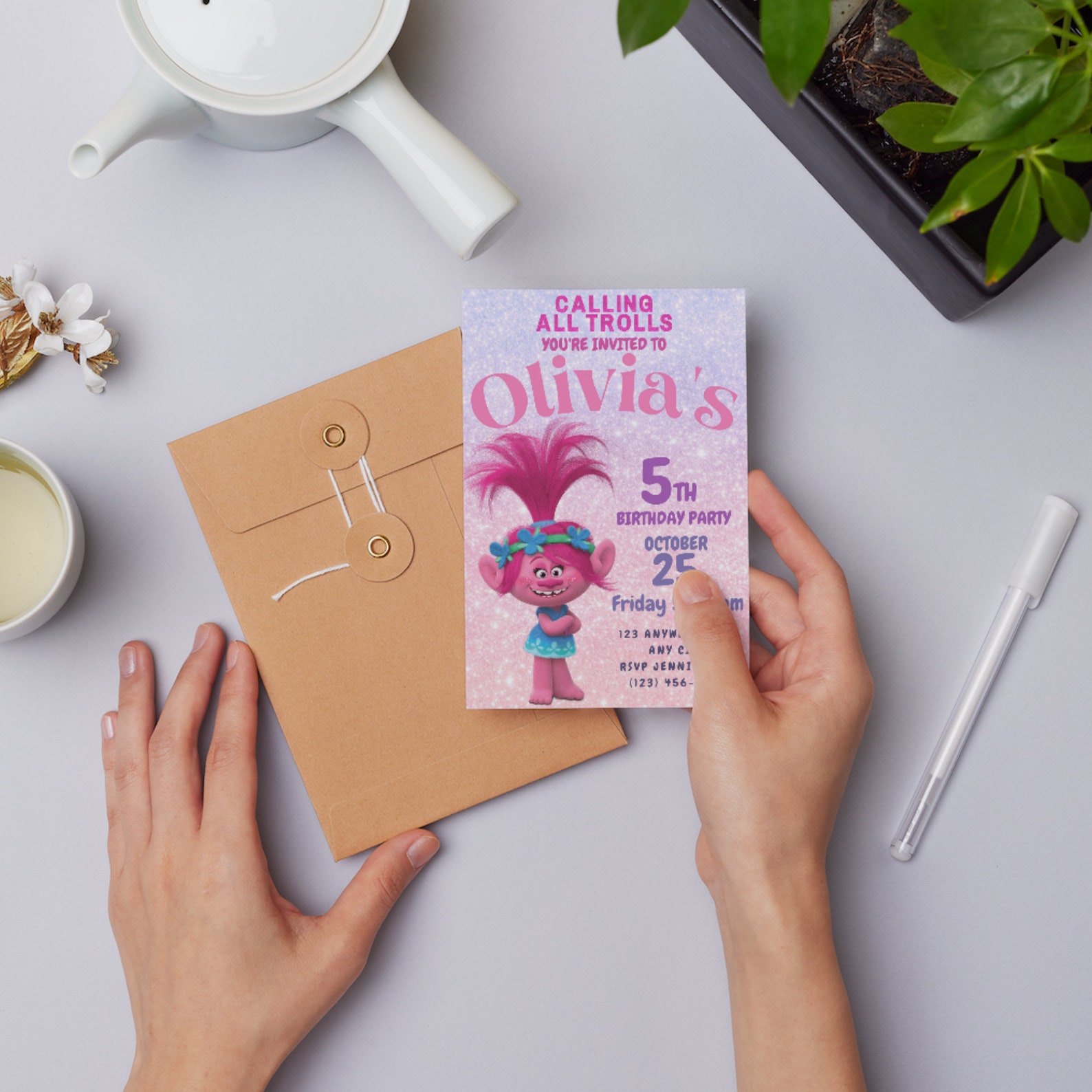 Trolls Invitation Template, Printable Birthday Invitation, Editable ...