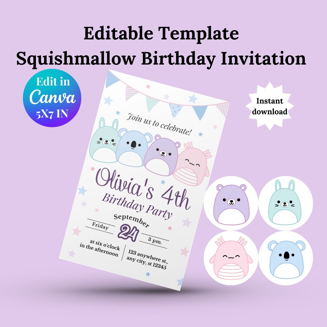 Squishmallow Invites, Squishmallow Birthday Invitation, Squishmallow ...