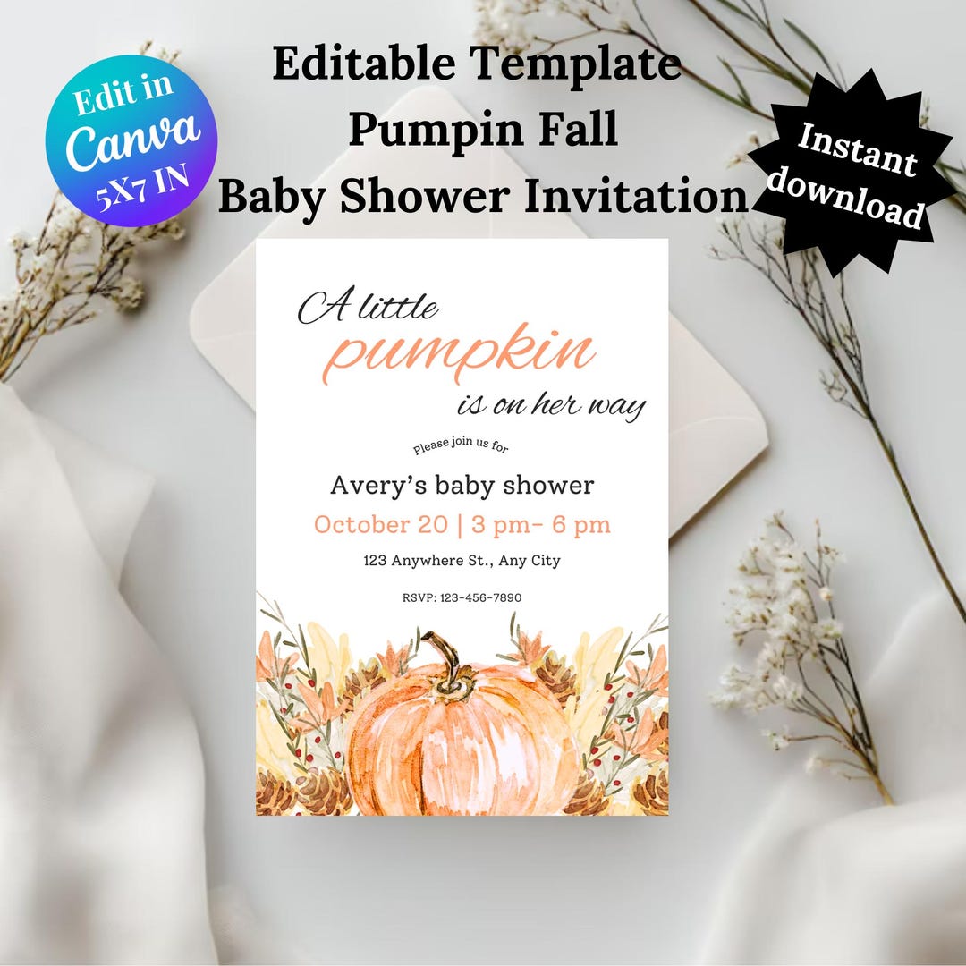 Editable Pumpkin Baby Shower Invitation, Little Pumpkin Baby Shower ...