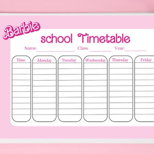 Printable Barbie School Timetable, Kids Daily Schedule, Back to School ...