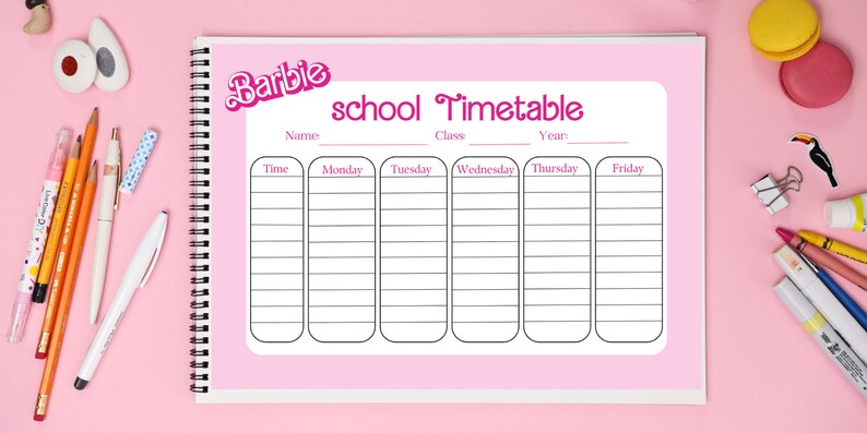 Printable Barbie School Timetable, Kids Daily Schedule, Back to School ...