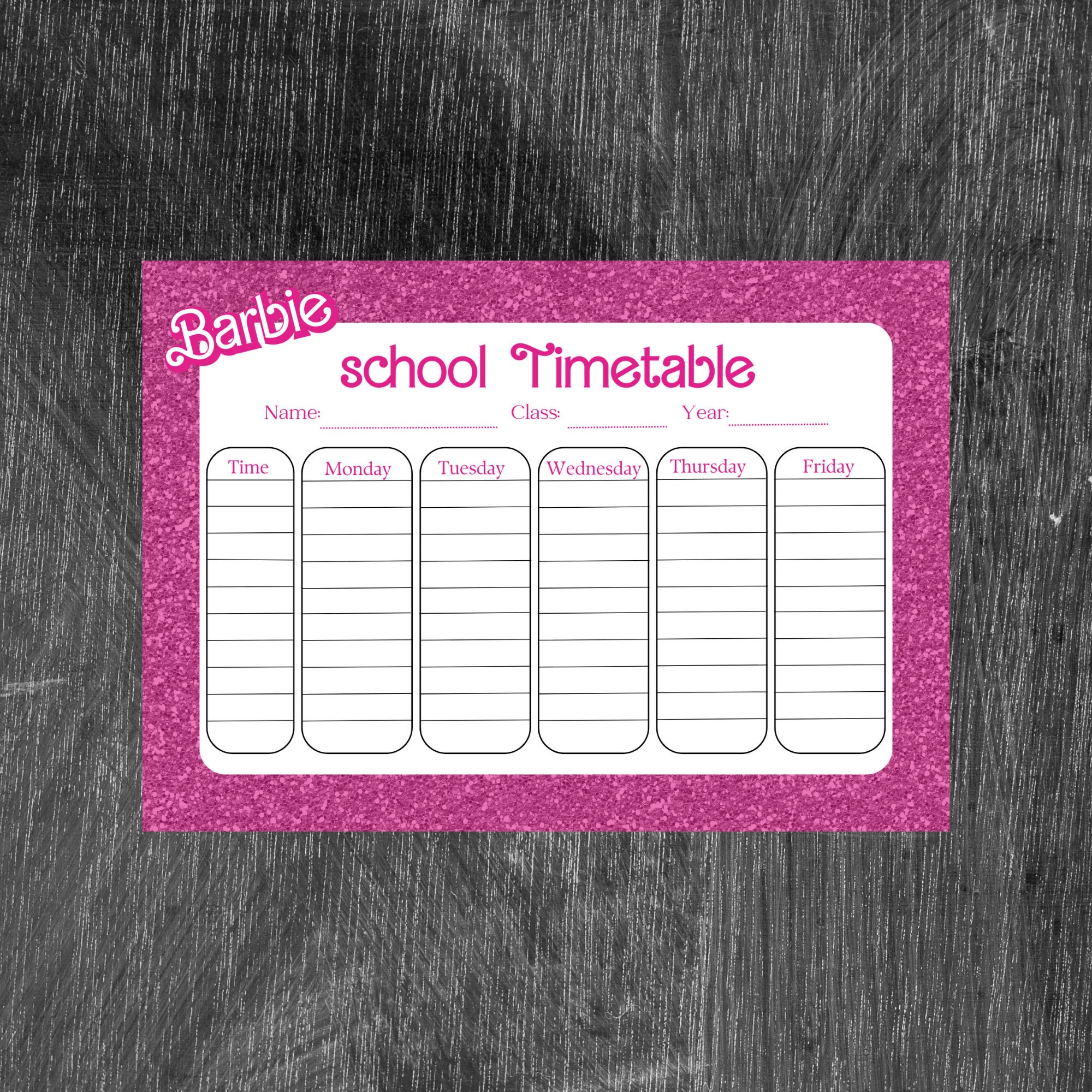 Printable Barbie School Timetable, Kids Daily Schedule, Back to School ...