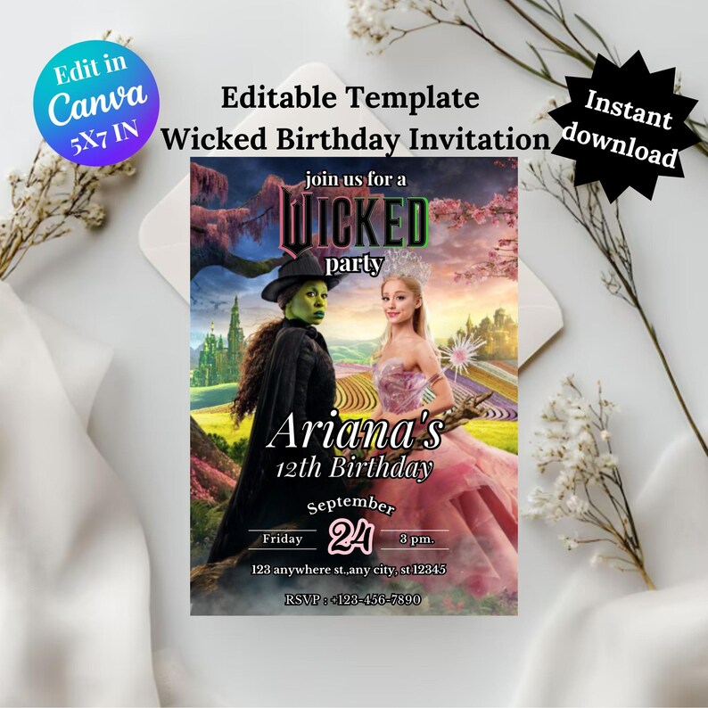 WICKED Birthday Invitation, WICKED Movie Ticket, WICKED 2024 Invitation ...