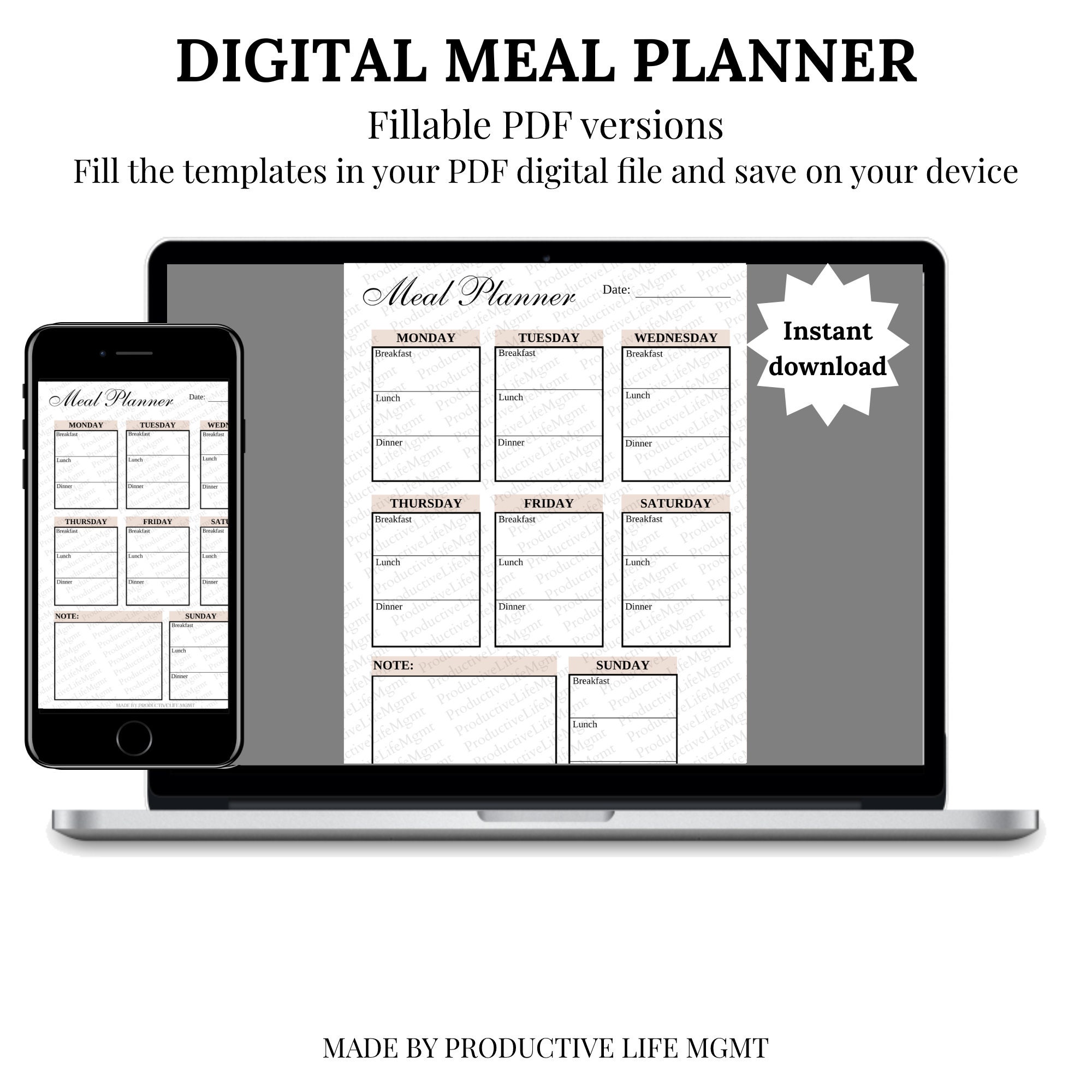 Weekly Meal Planner | Digital Meal Planner | Digital Daily Planner ...