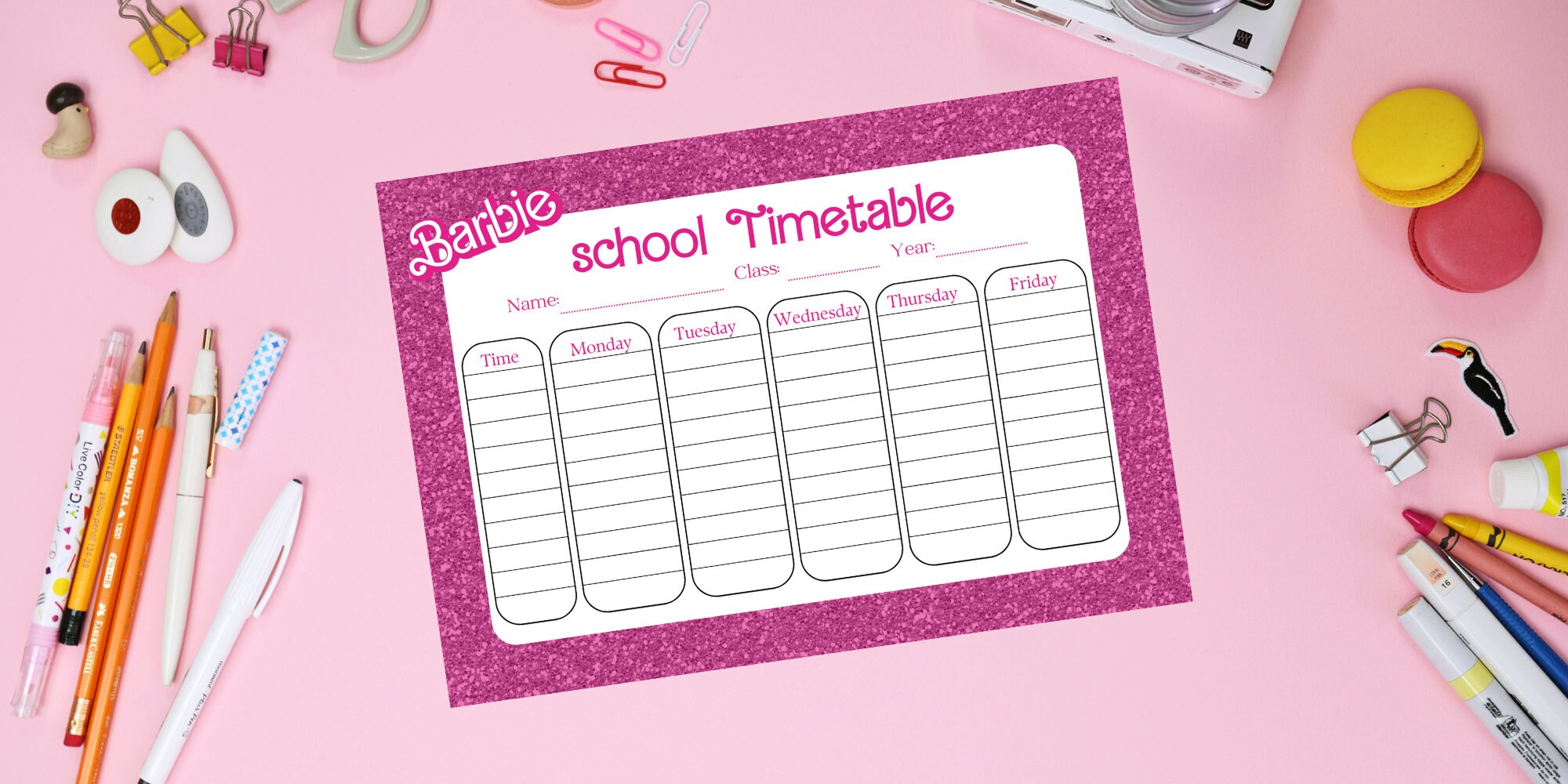 Printable Barbie School Timetable, Kids Daily Schedule, Back to School ...
