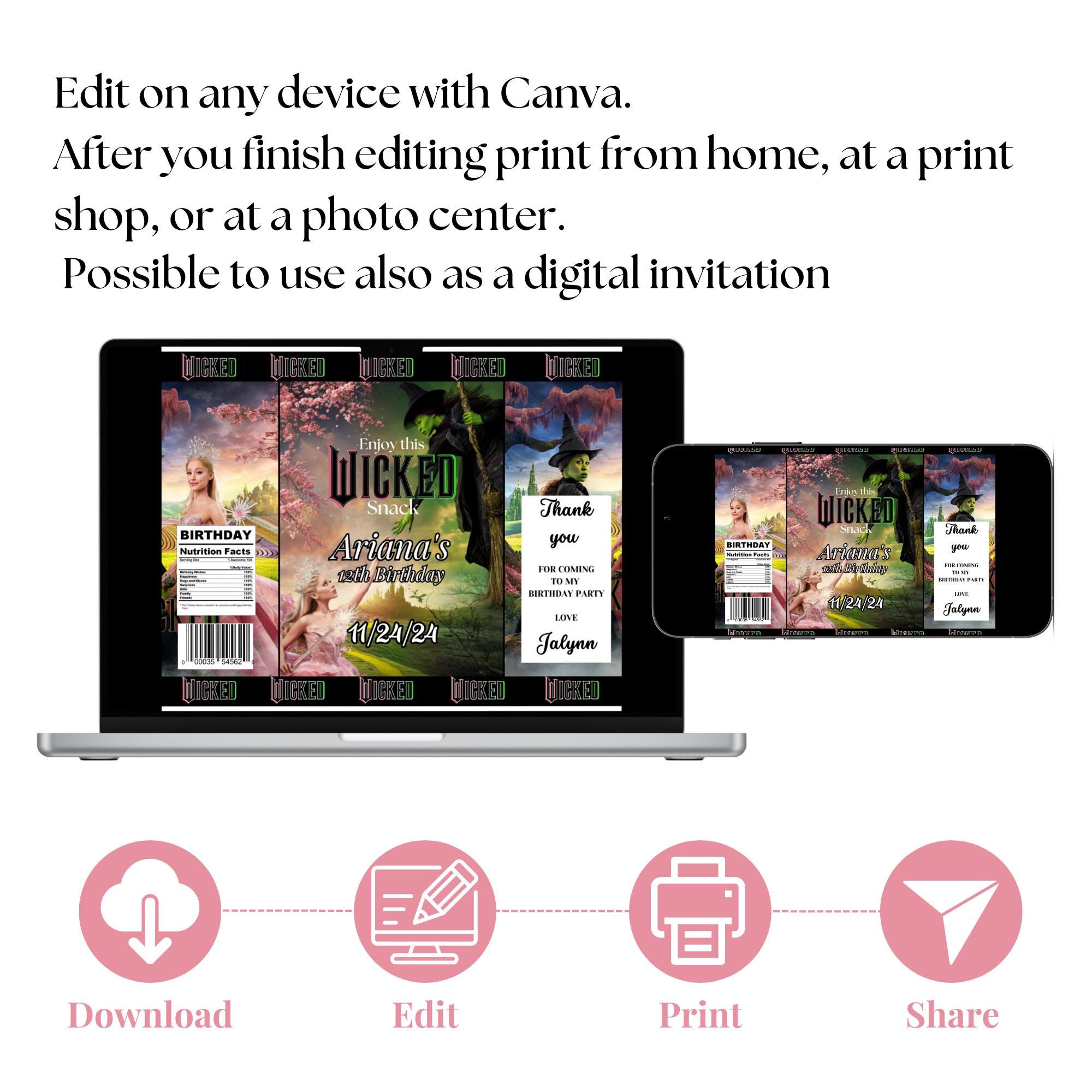 WICKED Chips Bag, WICKED Birthday Invitation, WICKED Movie Ticket ...