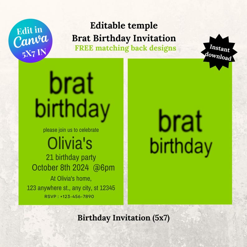 Brats Invitation, Birthday Invitation, Brat Birthday Card, Girl ...