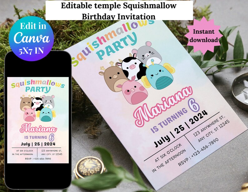 Squishmallow Birthday Invitation | Squishmallow Editable Invitation ...