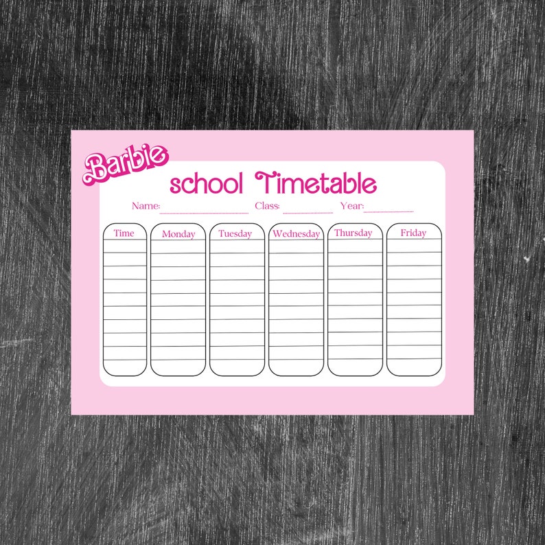Printable Barbie School Timetable, Kids Daily Schedule, Back to School ...