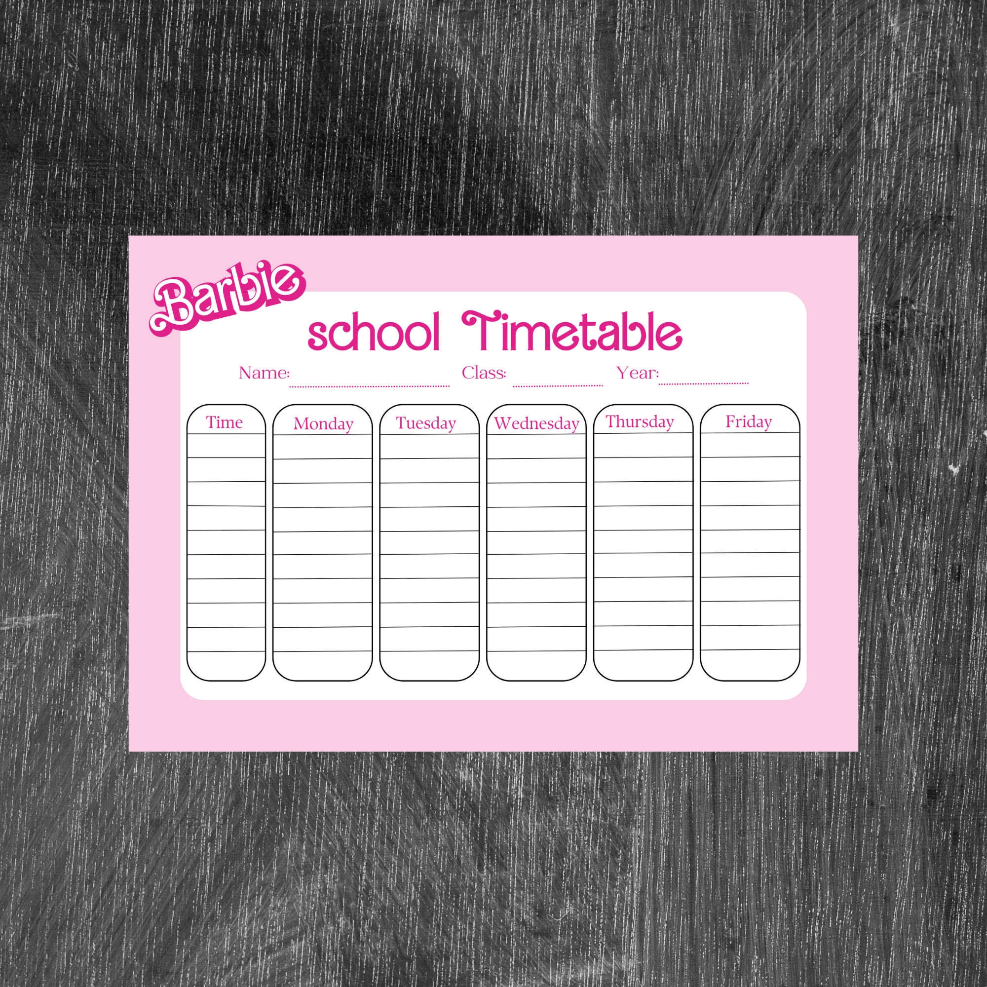 Printable Barbie School Timetable, Kids Daily Schedule, Back to School ...